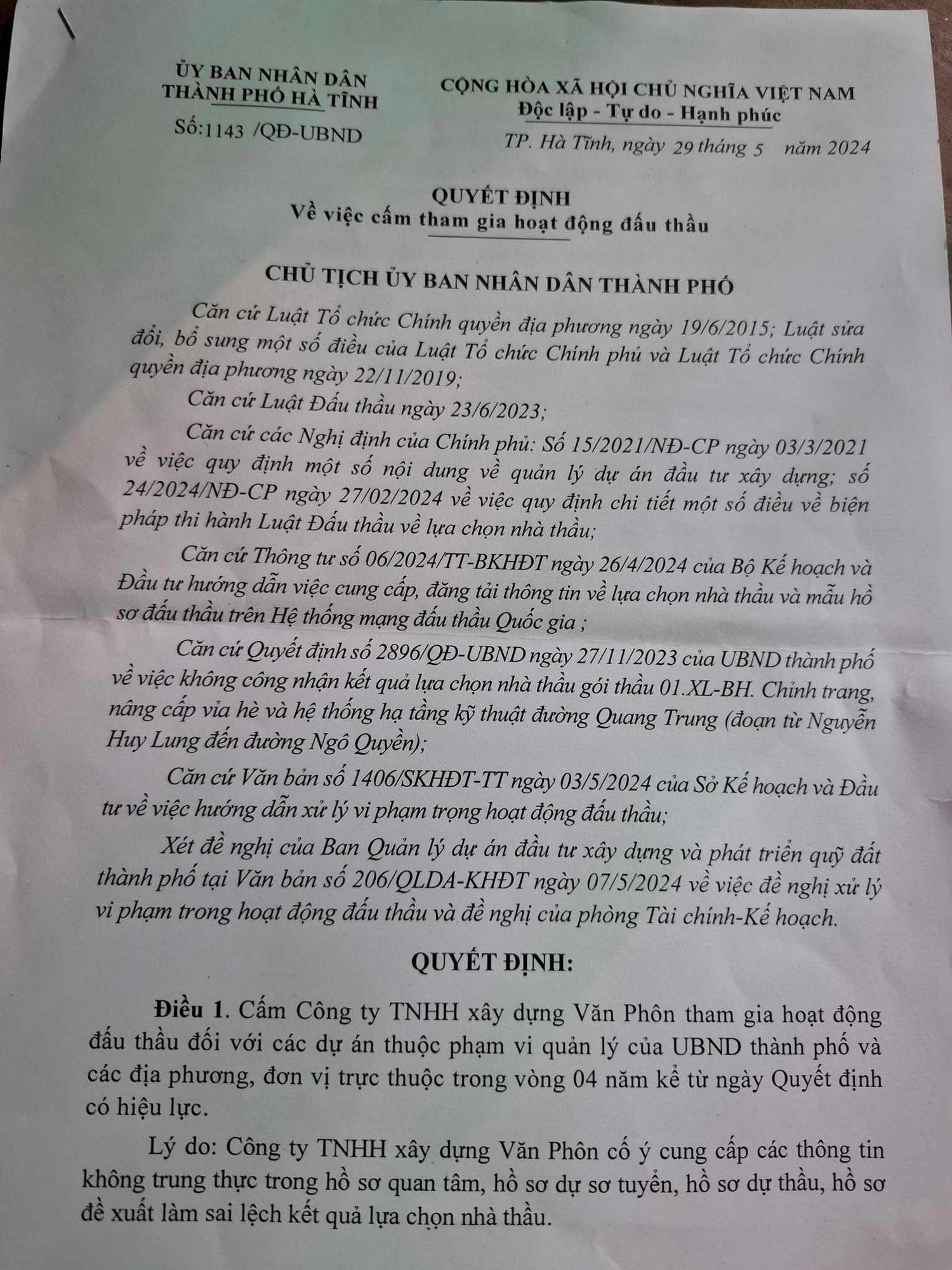 Gian lận hồ sơ, Xây dựng Văn Phôn bị cấm thầu 4 năm | Báo Tri thức và Cuộc sống - TIN TỨC PHỔ ...