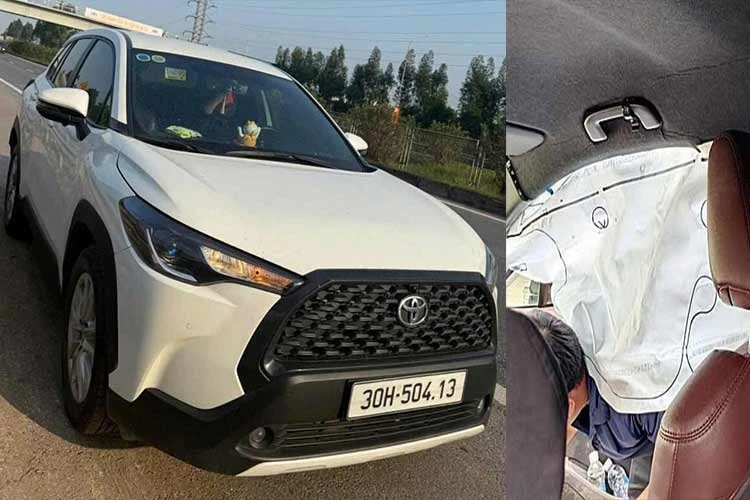 Toyota Corolla Cross bung túi khí khi đi cạnh xe tải bị nổ lốp ở Bắc Giang