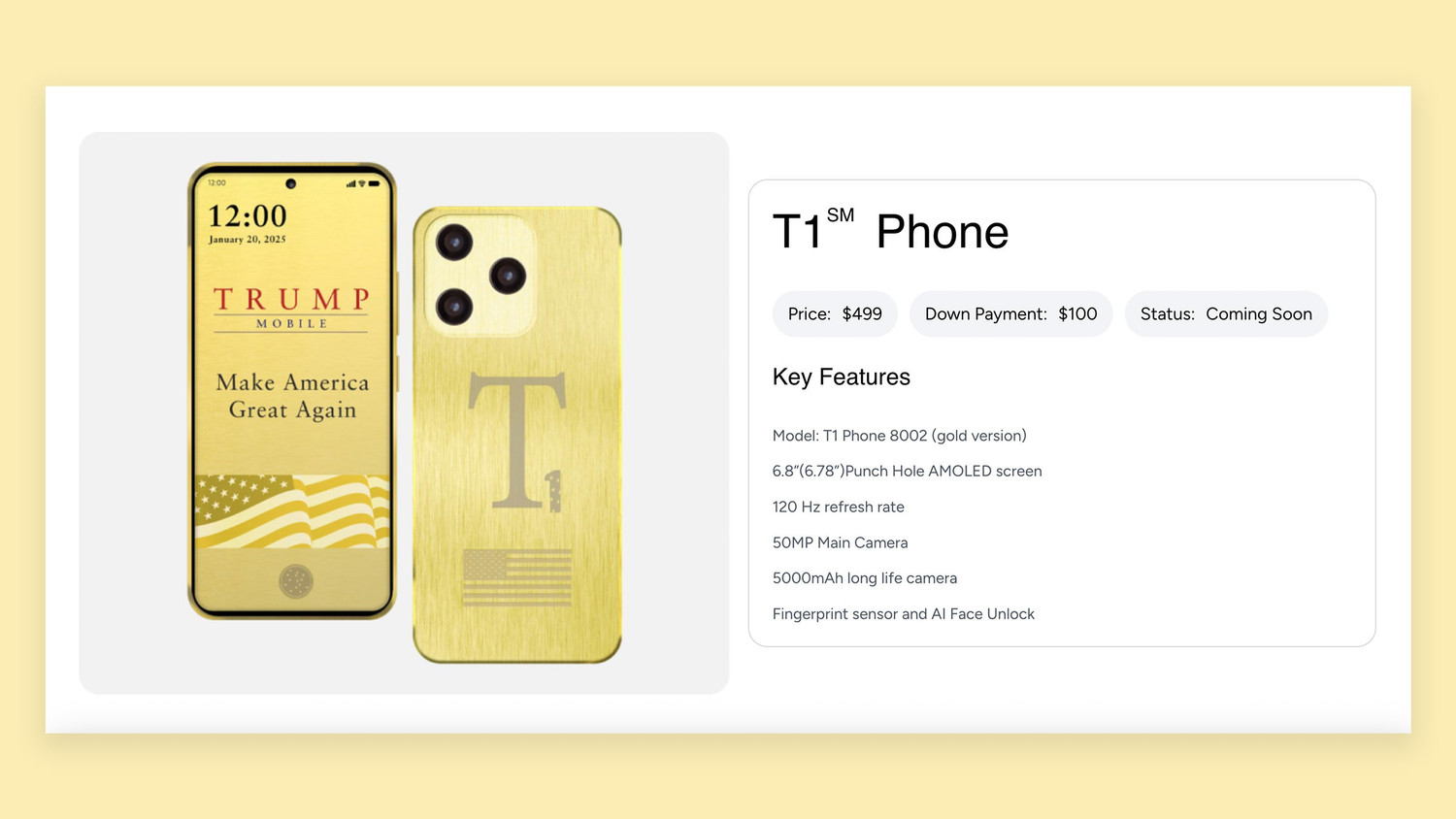 Trump Mobile T1, a smartphone made in USA that is not real